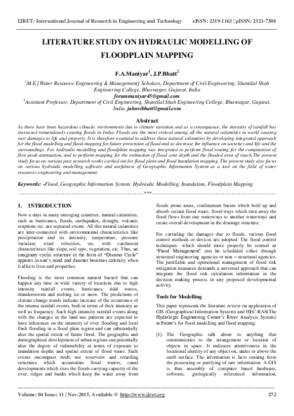 (PDF) LITERATURE STUDY ON HYDRAULIC MODELLING OF FLOODPLAIN MAPPING
