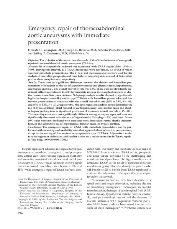 (PDF) Emergency repair of thoracoabdominal aortic aneurysms with ...
