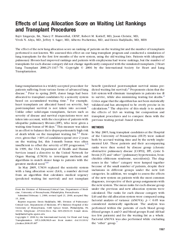(PDF) Effects of Lung Allocation Score on Waiting List Rankings and ...