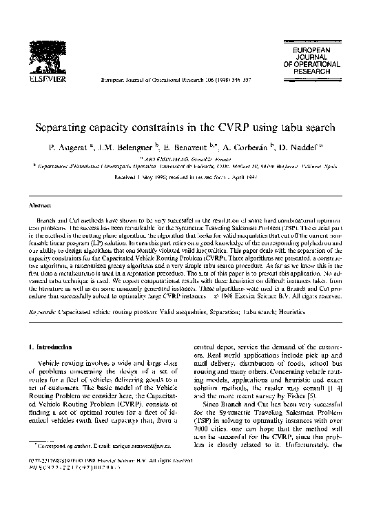 Pdf Separating Capacity Constraints In The Cvrp Using Tabu Search