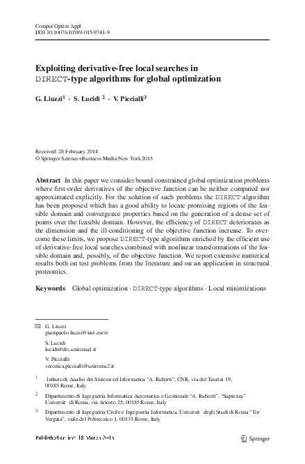(PDF) Exploiting derivative-free local searches in DIRECT-type algorithms for global optimization