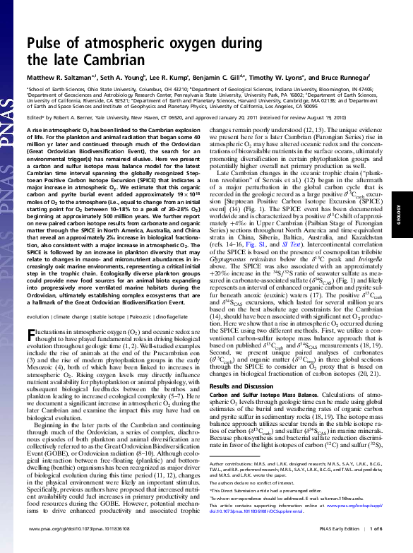 (PDF) Pulse of atmospheric oxygen during the late Cambrian