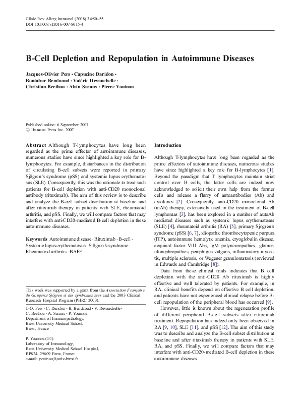 (PDF) B-Cell Depletion and Repopulation in Autoimmune Diseases