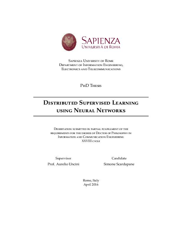 (PDF) Distributed supervised learning using neural networks