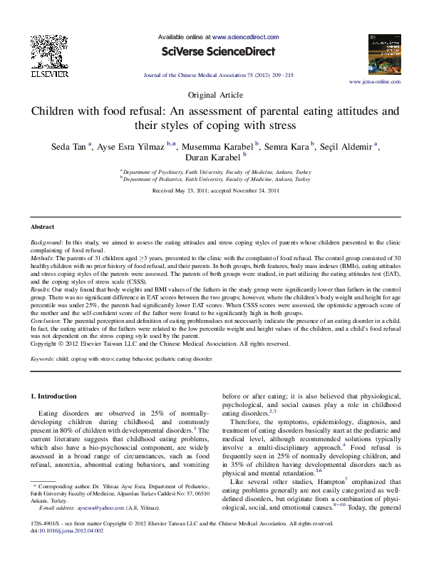 (PDF) Children with food refusal: An assessment of parental eating ...