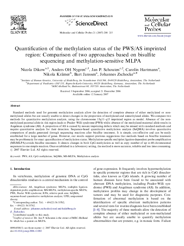 (PDF) Quantification of the methylation status of the PWS/AS imprinted ...
