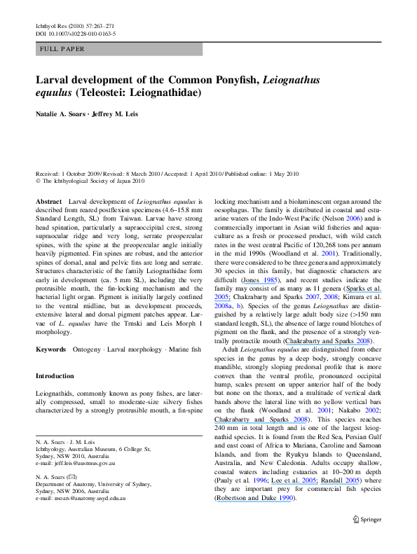 (PDF) Larval development of the Common Ponyfish, Leiognathus equulus ...