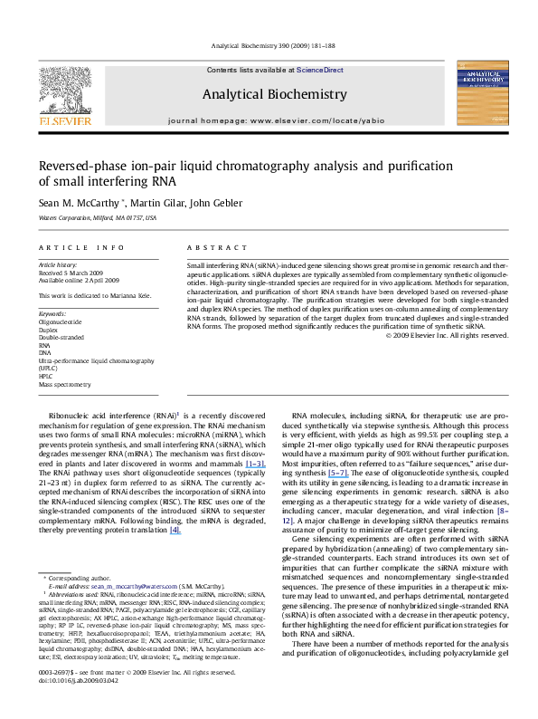 (PDF) Reversed-phase ion-pair liquid chromatography analysis and purification of small ...