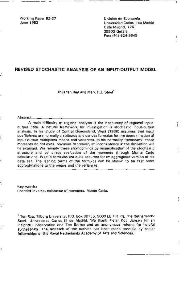 Pdf Revised Stochastic Analysis Of An Input Output Model