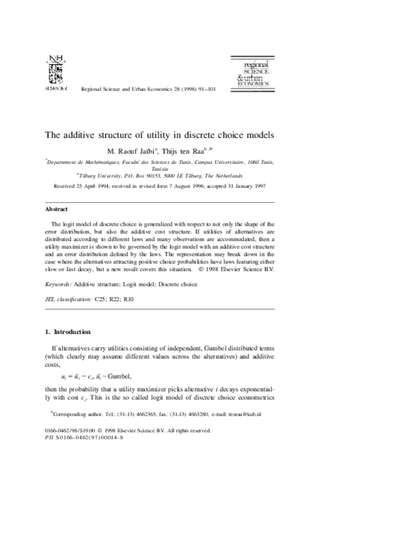 (PDF) The additive structure of utility in discrete choice models