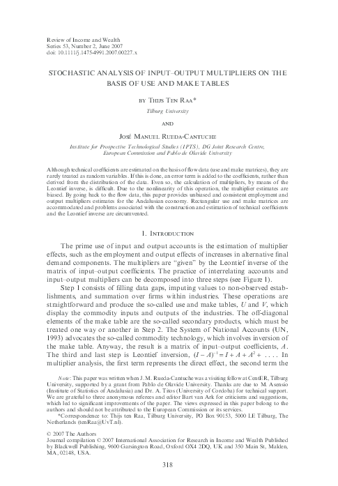(PDF) STOCHASTIC ANALYSIS OF INPUT?OUTPUT MULTIPLIERS ON THE BASIS OF USE AND MAKE TABLES