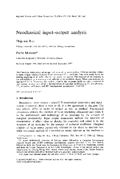 Pdf Neoclassical Input Output Analysis