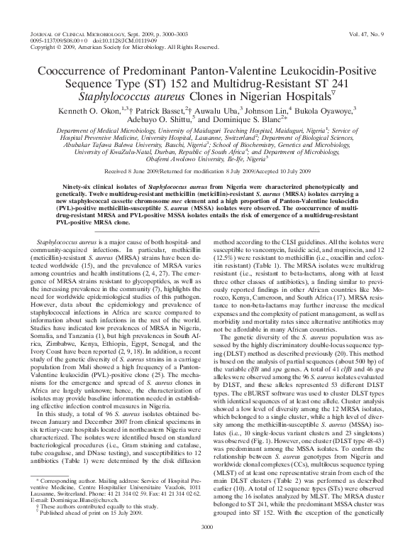 (PDF) Characterization of Panton–Valentine leukocidin-positive Staphylococcus aureus from skin ...