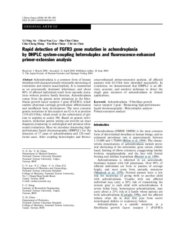 (PDF) Rapid detection of FGFR3 gene mutation in achondroplasia by DHPLC ...