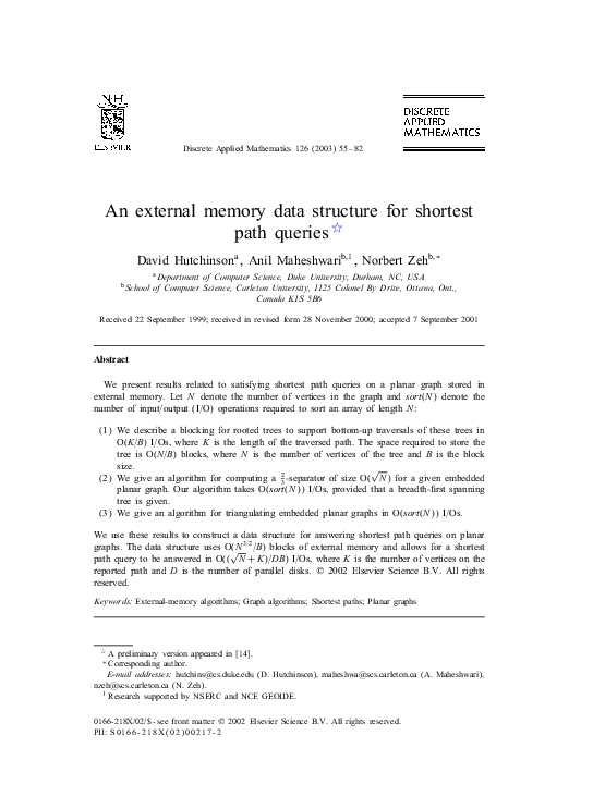 Pdf An External Memory Data Structure For Shortest Path Queries Anil Maheshwari
