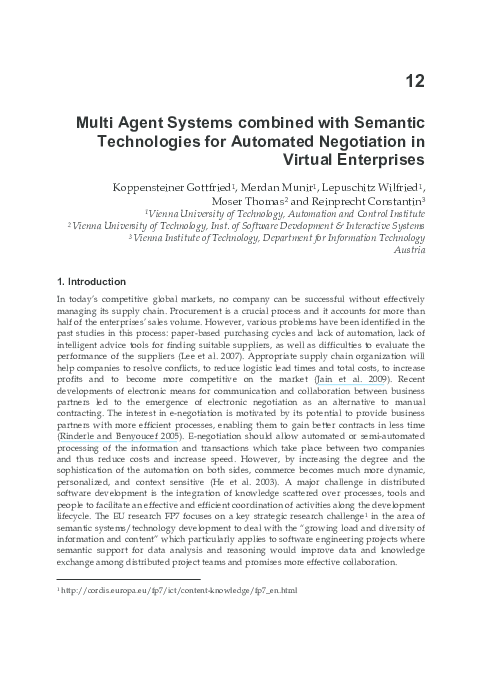 Pdf Multi Agent Systems Combined With Semantic Technologies For Automated Negotiation In