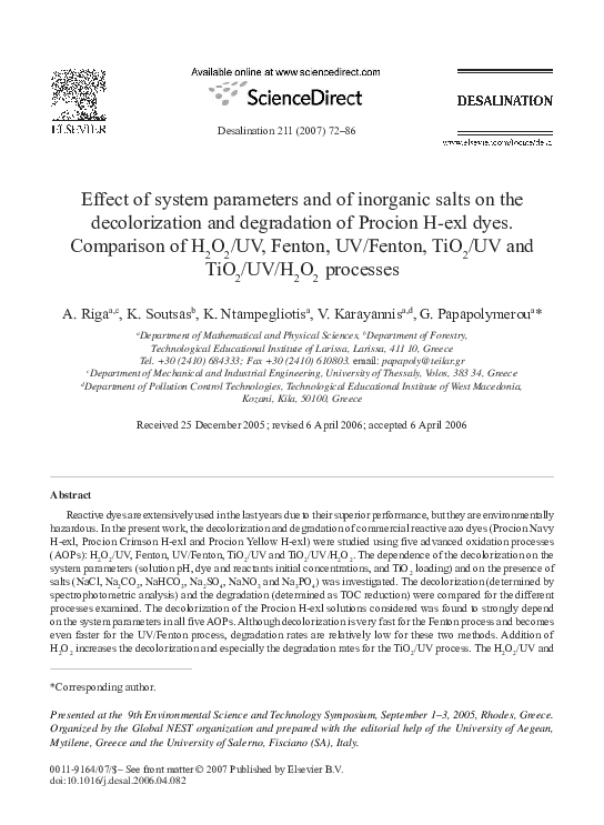 (PDF) Effect of system parameters and of inorganic salts on the ...