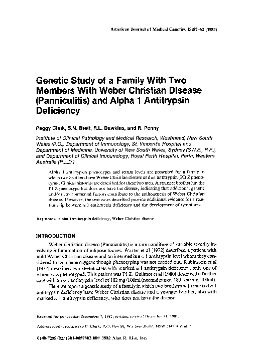 (PDF) Genetic study of a family with two members with weber christian ...