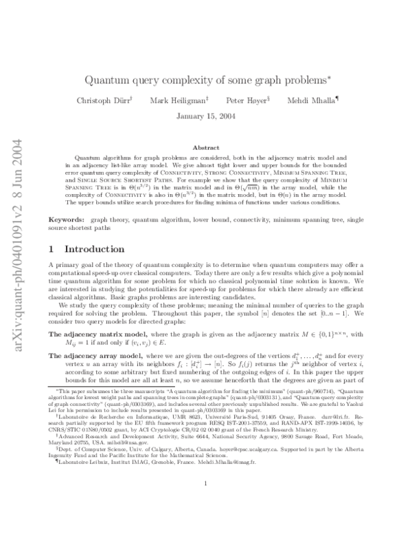 (PDF) Quantum Query Complexity of Some Graph Problems