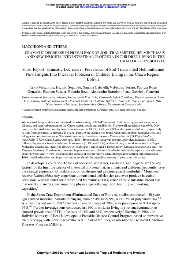 (PDF) Dramatic Decrease in Prevalence of Soil-Transmitted Helminths and ...