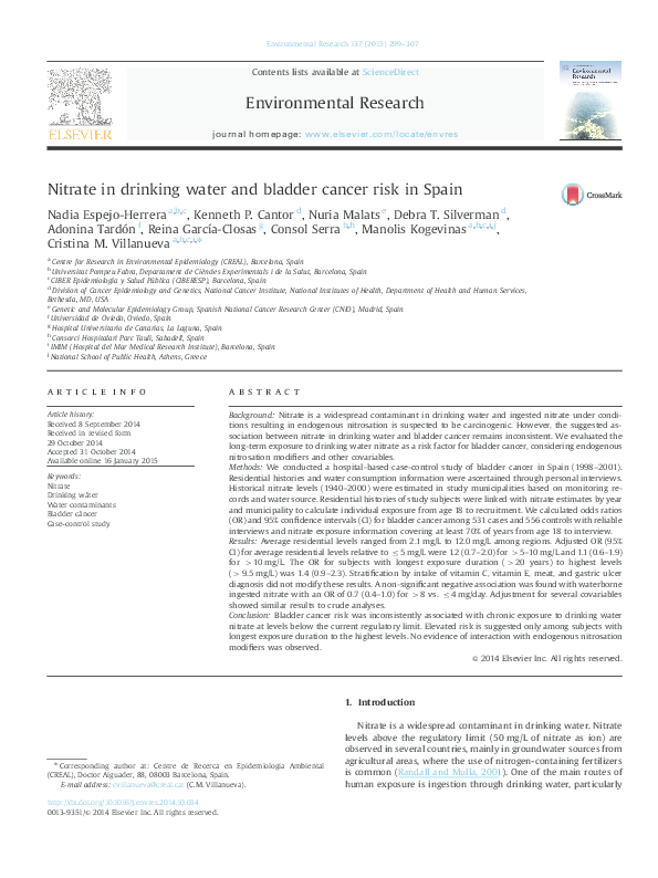 (PDF) Nitrate in drinking water and bladder cancer risk in spain