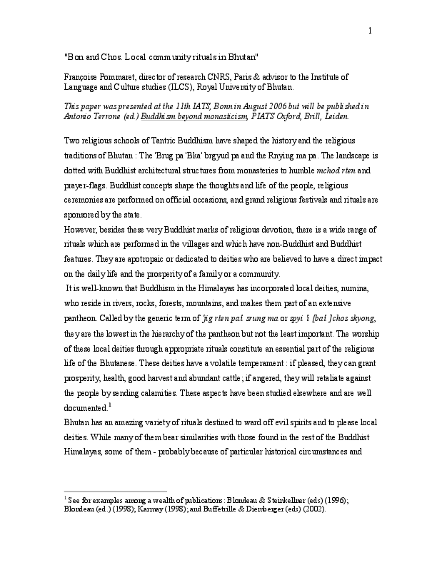 (PDF) "Bon and chos, community rituals in Bhutan"