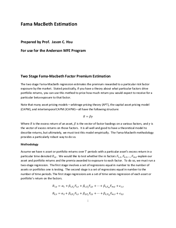 (PDF) Fama MacBeth Estimation