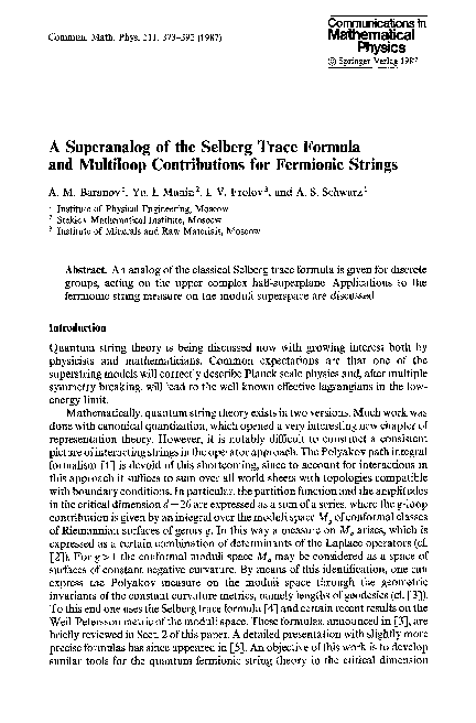 (PDF) A superanalog of the Selberg trace formula and multiloop ...