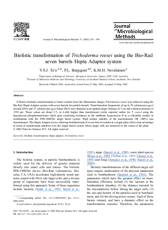 (PDF) Biolistic transformation of Trichoderma reesei using the Bio-Rad ...