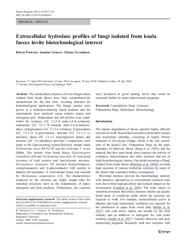 (PDF) Extracellular hydrolase profiles of fungi isolated from koala ...