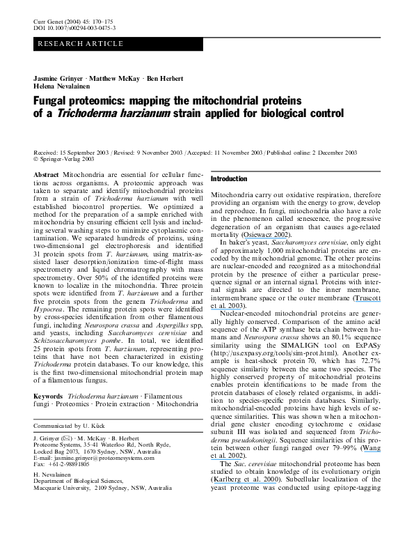 (PDF) Fungal proteomics: initial mapping of biological control strain Trichoderma harzianum