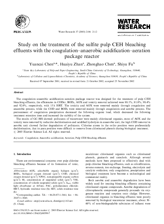 (PDF) Study on the treatment of the sulfite pulp CEH bleaching ...