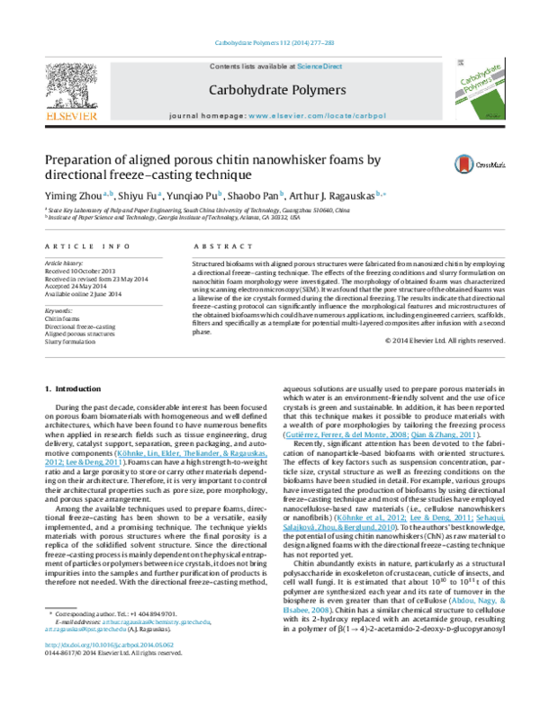 (PDF) Preparation of aligned porous chitin nanowhisker foams by ...