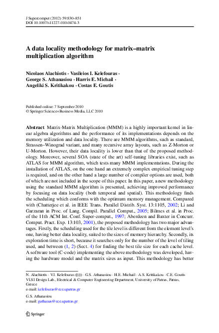 Pdf A Data Locality Methodology For Matrix Matrix Multiplication Algorithm