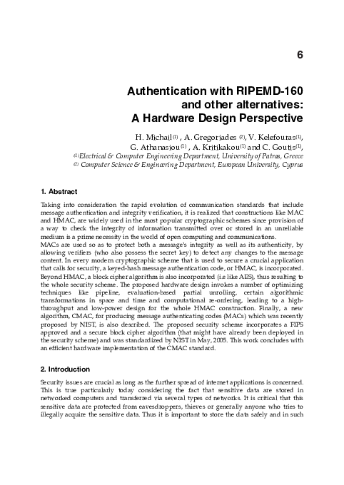 Pdf Authentication With Ripemd 160 And Other Alternatives A Hardware Design Perspective