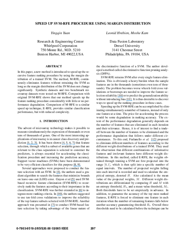 (PDF) Speed up SVM-RFE Procedure Using Margin Distribution