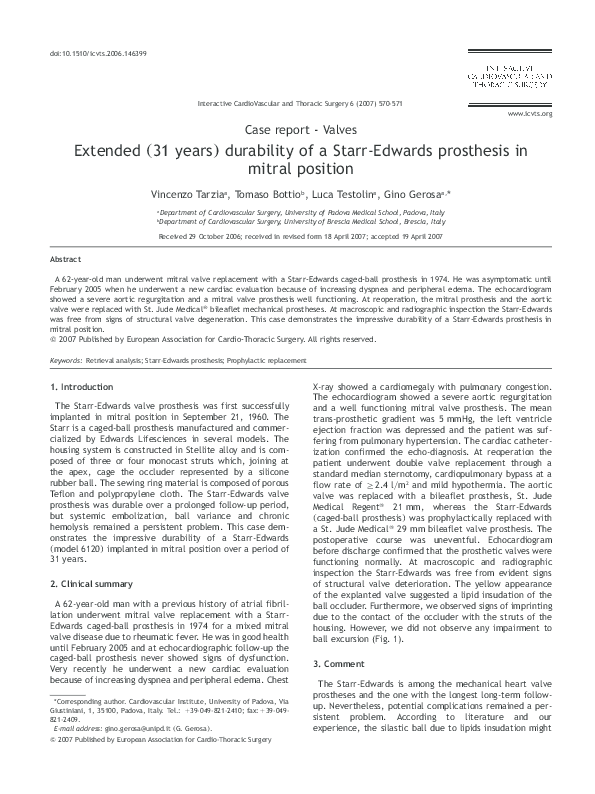 (PDF) Extended (31 years) durability of a Starr-Edwards prosthesis in ...