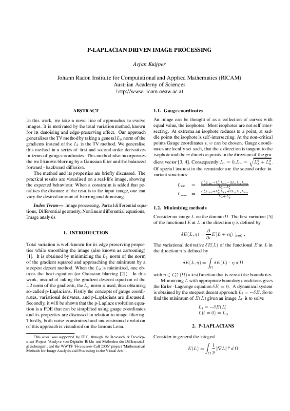 Pdf P Laplacian Driven Image Processing