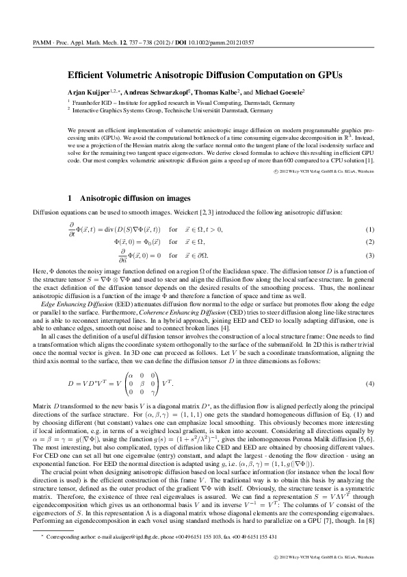 (PDF) Efficient Volumetric Anisotropic Diffusion Computation on GPUs