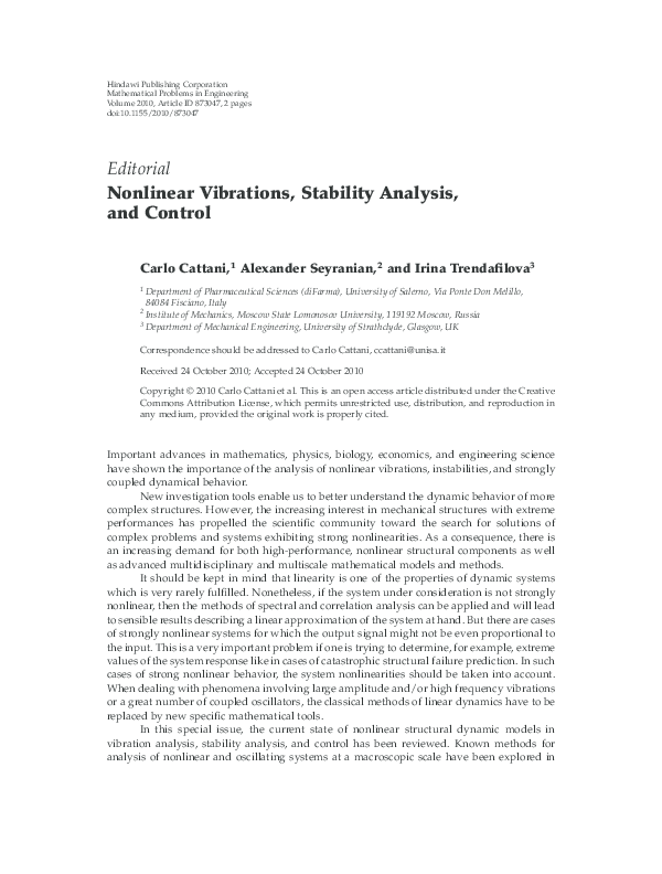 (PDF) Nonlinear Vibrations, Stability Analysis, and Control