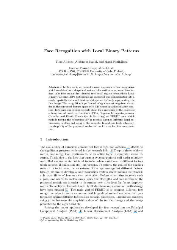 Pdf 3d Face Recognition With Local Binary Patterns