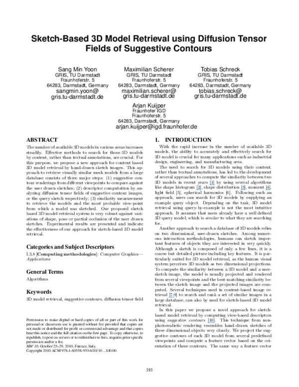 Pdf Sketch Based 3d Model Retrieval Using Diffusion Tensor Fields Of
