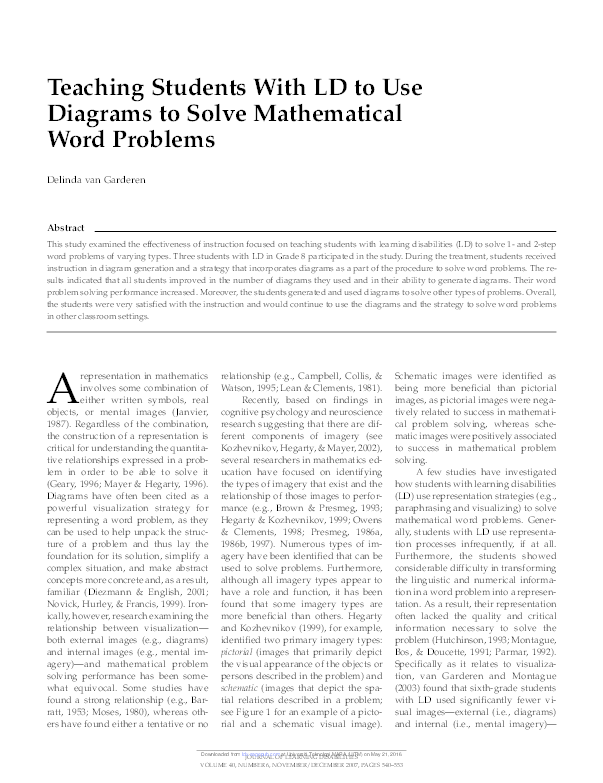 (PDF) Teaching Students With LD to Use Diagrams to Solve Mathematical ...