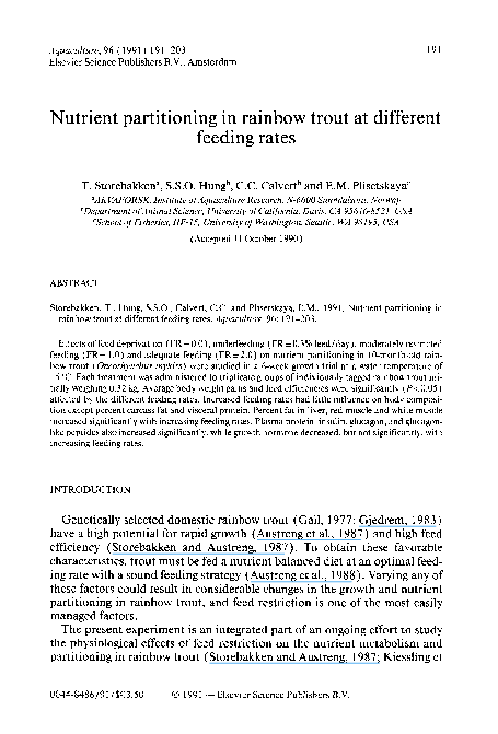 (PDF) Nutrient partitioning in rainbow trout at different feeding rates