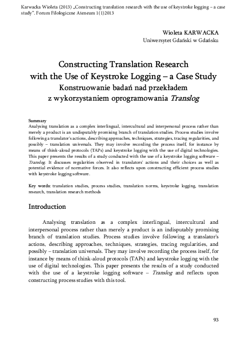(PDF) Constructing Translation Research with the Use of Keystroke ...