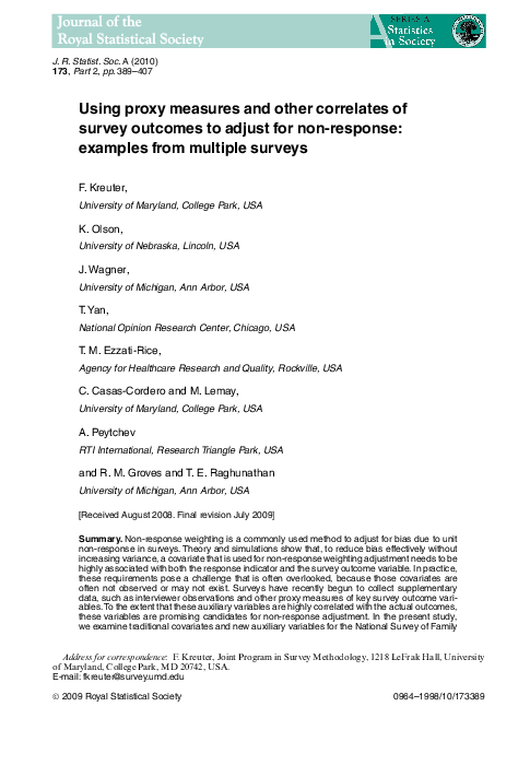 (PDF) Using proxy measures and other correlates of survey outcomes to ...