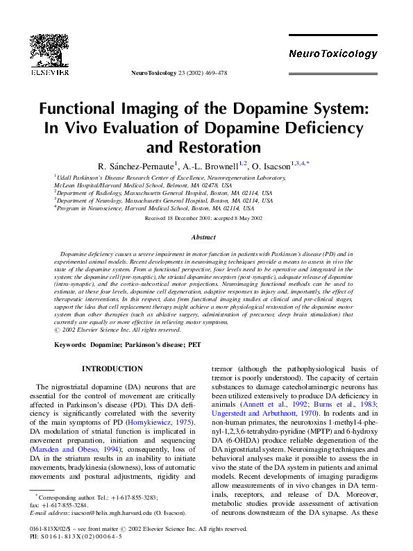 (PDF) Functional Imaging of the Dopamine System: In Vivo Evaluation of ...