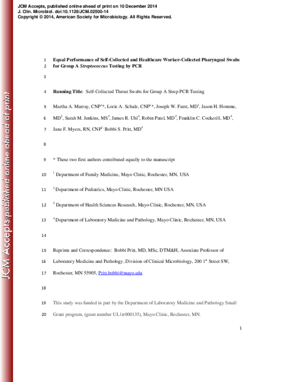 (PDF) Equal Performance of Self-Collected and Health Care Worker ...