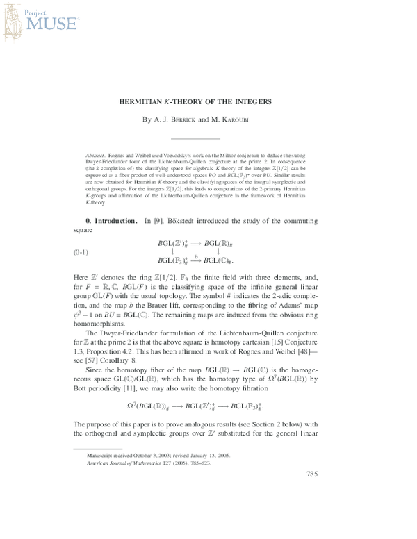 (PDF) Hermitian K- theory of the integers