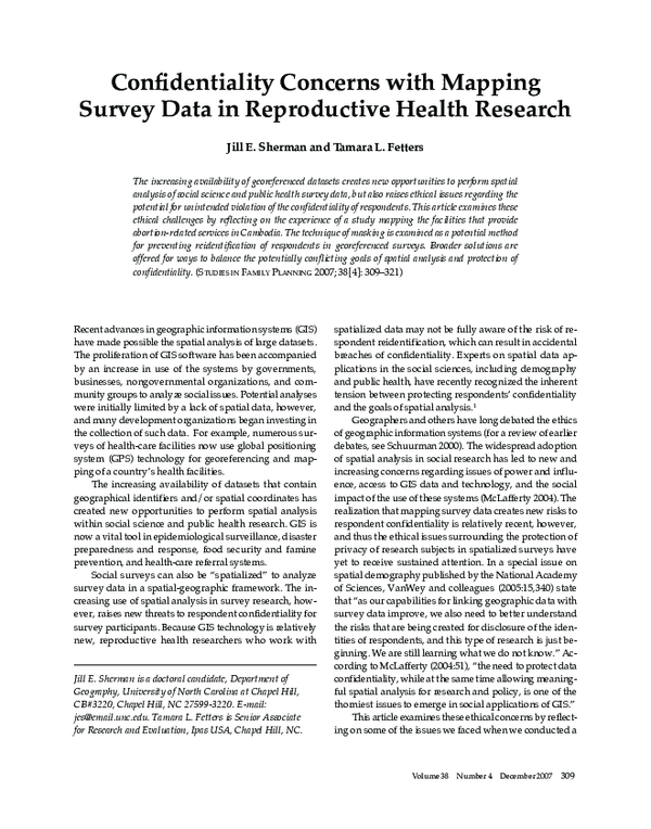 (PDF) Confidentiality Concerns with Mapping Survey Data in Reproductive ...
